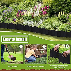 TUEHUTDE Garden Edging Border, 40PCS Landscape Edging, Plastic Lawn Garden Fence Edging, 19.69ft Decorative Garden Borders and Edging for DIY Outdoor Patio Yard(black gray)