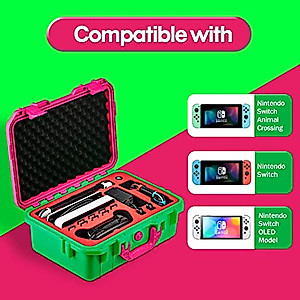 DEVASO Case for Nintendo Switch, Deluxe Hard Carry Case Waterproof Protective Portable Switch Protective Case Cover for Nintendo Switch Console and Other Accessories, Pink and green., Suitcase