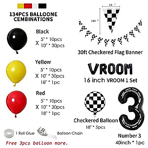 DEAPEICK 134pcs Balloons Race Car Birthday Party Supplies Decorations for Boys - Racing car Theme Party Supplies Happy Birthday Racecar Number Balloons Garland Kit Vroom Birthday Party Decorations