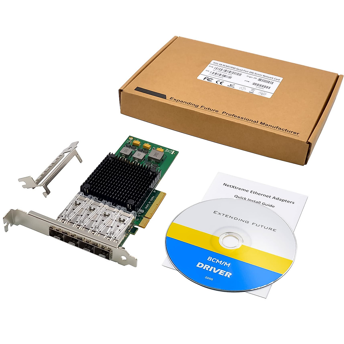10Gb PCI-e 3.0 X8 NIC Network Card,Quad- SFP+ Port, with Broadcom BCM57840 Controller, PCI Express Ethernet LAN Adapter Support Windows Server/Linux/VMware
