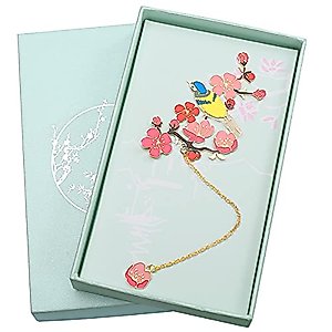 Toirxarn Metal Bookmark Flower-Themed, Gift for Reader Women/Men/Girls/Friends/Teachers. Anyone Birthday Present.(Golden Pendant Plum Blossom)