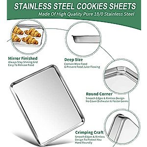 Baking Sheets Set of 2, HKJ Chef Cookie Sheets 2 Pieces & Stainless Steel Baking Pans & Toaster Oven Tray Pans, Rectangle Size 18 x 13 x 1 inch, Non Toxic & Healthy & Easy to Clean