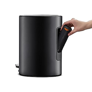 Joseph Joseph EasyStore Stainless Steel 5 Liter/1.3 Gallon Pedal Trash Can with Bin Liner Storage, Soft-Close Lid, Removable Inner Bucket, for Bathroom, Bedroom, Office, Matt Black