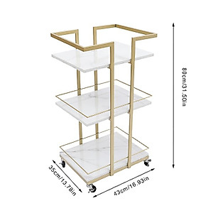 3 Tier Rolling Cart, Utility Manicure Trolley, Open Design Metal Storage Rolling Barber Cart for Kitchen, Living Room, Studio, Bedroom, Balcony, Universal Wheels with Lock