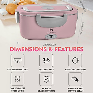 MDHAND Electric Lunch Box Food Heater, 65W Faster Heated Lunch Box, Food Warmer Lunch Box 110V/12V/24V Self Heating Lunch Box for Work/Car/Outdoors, Portable Heated Lunch Box for Adult with Lunch Bag