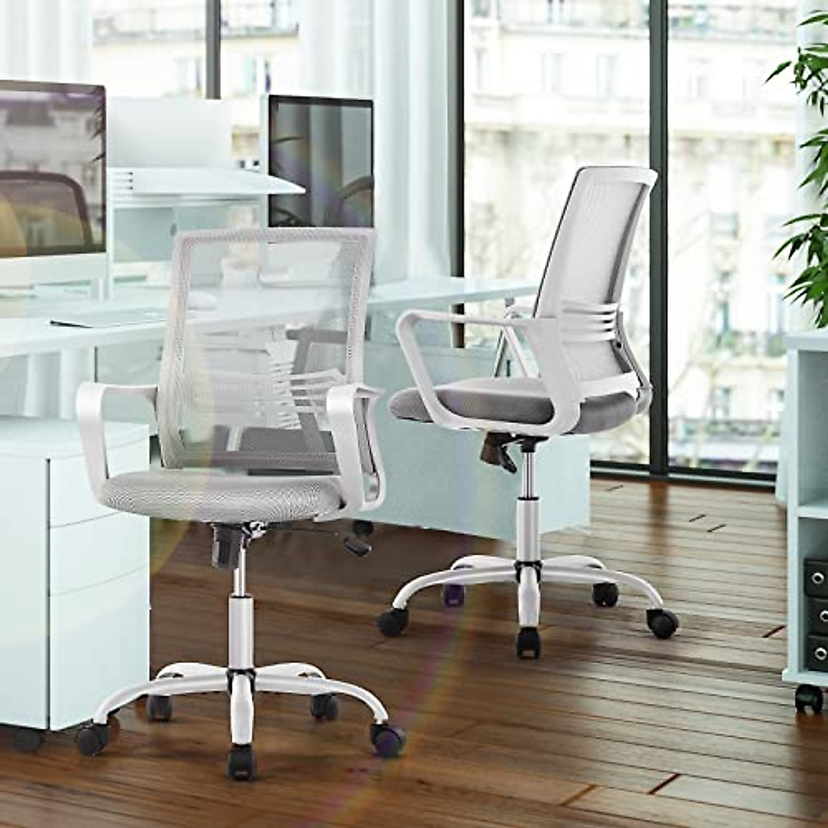 Home Office Chair, Ergonomic Computer Executive Task Desk Mesh Mid High Back with Lumbar Support, Armrest, Rocking Swivel Tilt Function, Wheels, Sponge Seat Cushions for Adult