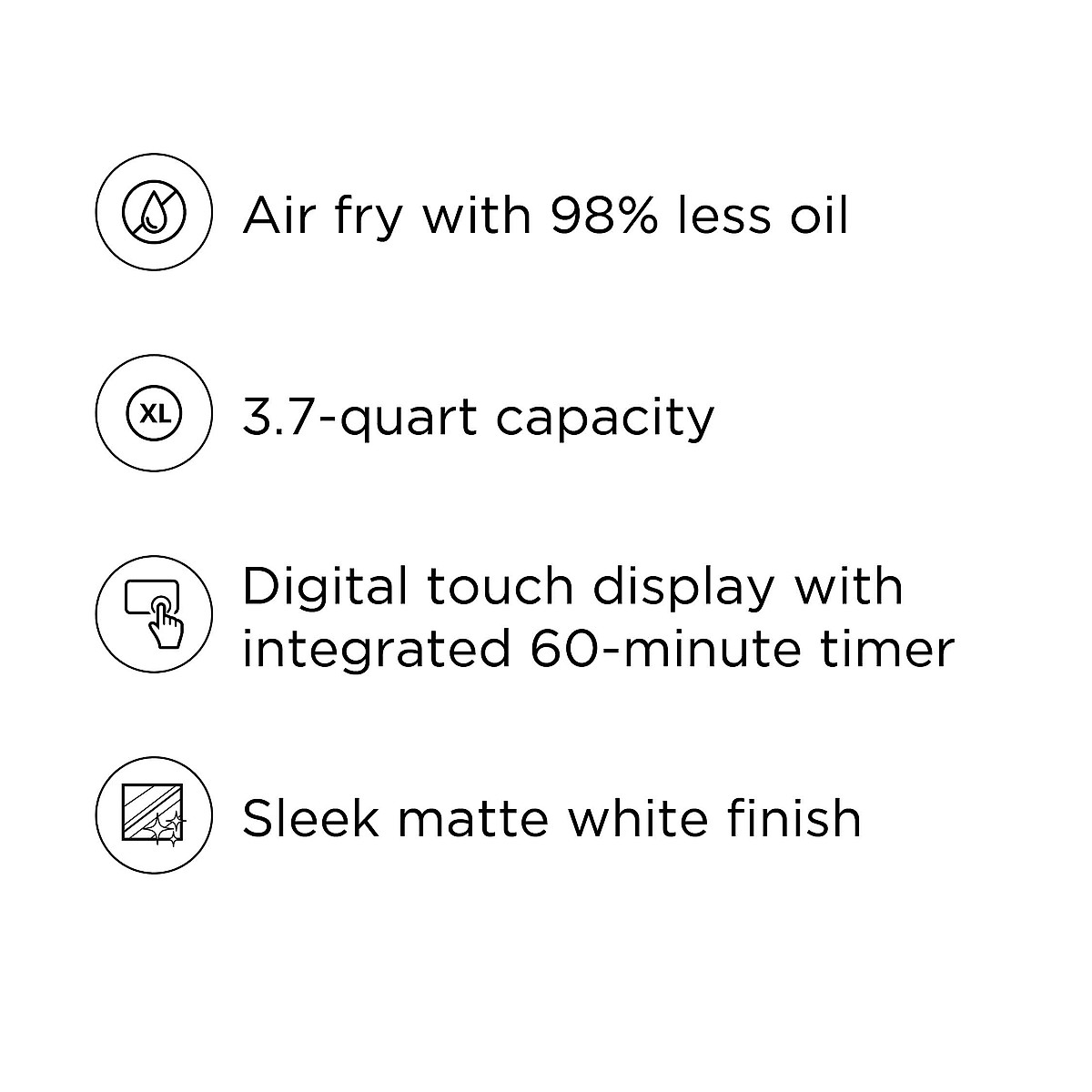 CHEFMAN Small Air Fryer Healthy Cooking, 3.7 Qt, Nonstick, User Friendly and Digital Touch Screen, w/ 60 Minute Timer & Auto Shutoff, Dishwasher Safe Basket, BPA-Free, Glossy White