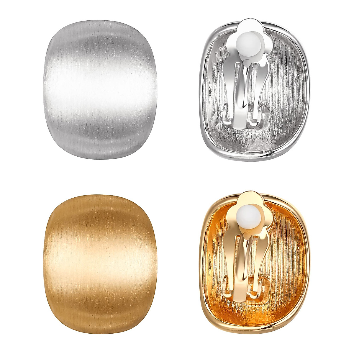 FANZE 2 Pairs Matte Gold Sliver Clip on Earrings, Gold Clip on Earrings for Women No Piercing Fashion Jewelry Gift