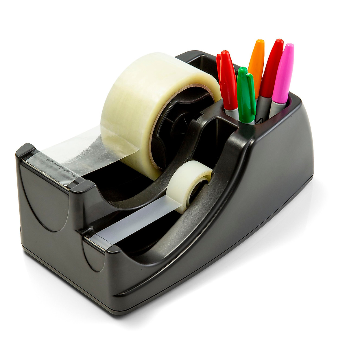 Officemate Recycled 2-in-1 Heavy Duty Tape Dispenser, 1" and 3" Cores, Black (96690)