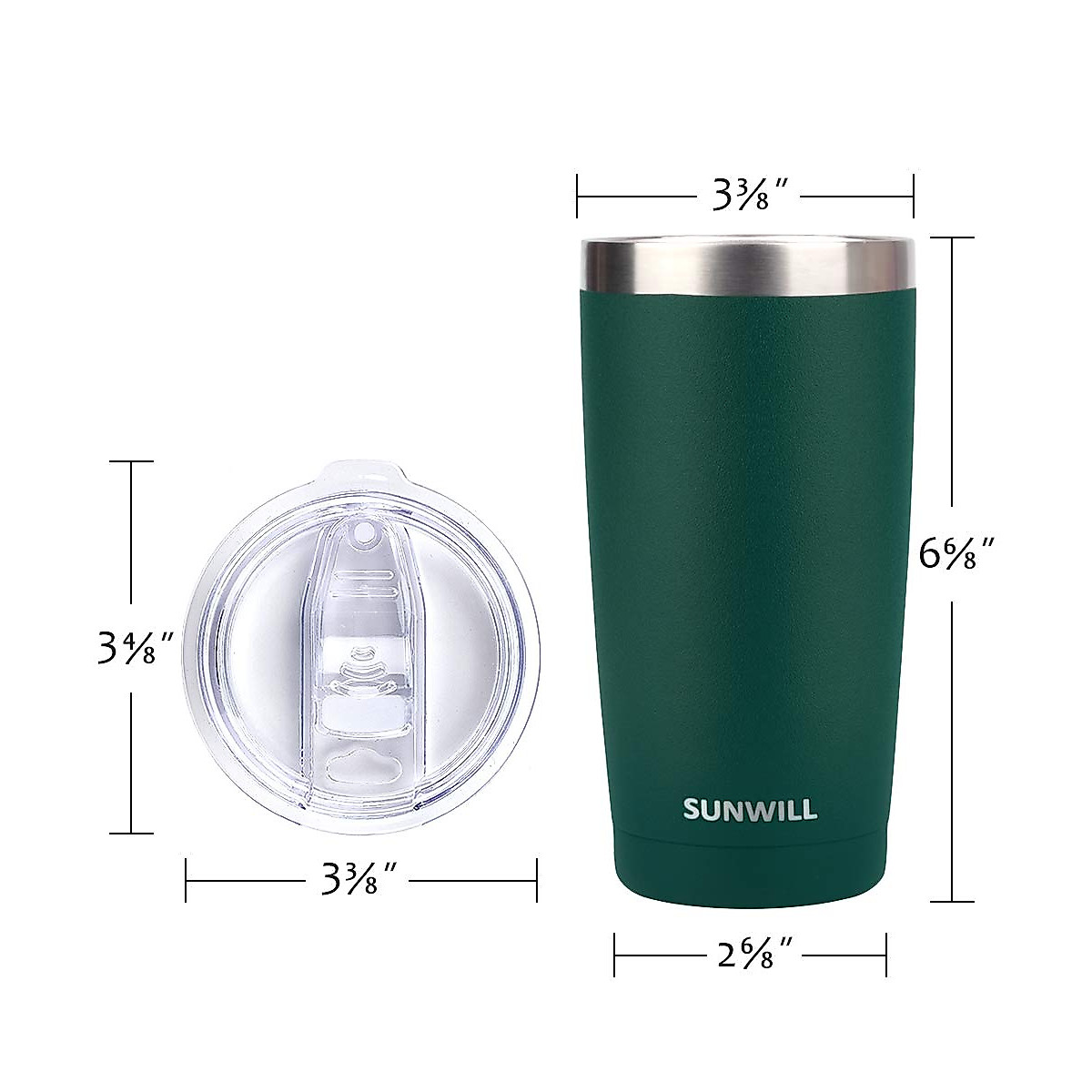 SUNWILL Travel Coffee Tumbler 20 oz, Insulated Mug with Lid, Stainless Steel Cup for Outdoor, Powder Coated Dark Green