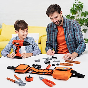 JOYIN 19Pcs Kids Tool Set, Pretend Play Toddler Power Toy Tool with Construction Tool Belt & Electronic Toy Drill for Boy Girl Birthday Gift Outdoor Preschool Ages 3, 4, 5, 6, 7 Years Old