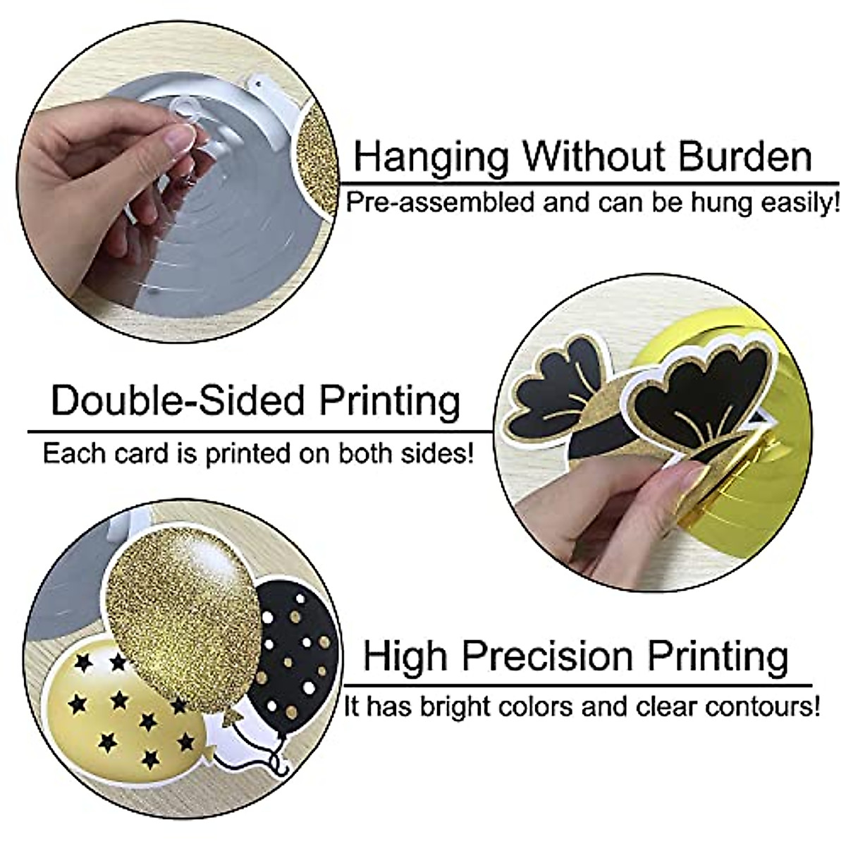 Mocossmy 40th Birthday Party Decorations Kits,Happy Birthday Hanging Swirls & Cheers Birthday Banner & Balloons Black and Gold Birthday Party Supplies for Women Men Gifts Indoor Outdoor Birthday Decoration