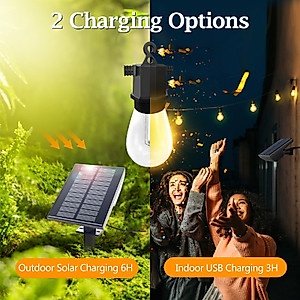 CIIC Solar Outdoor String Lights, 46FT LED Patio Lights Powered for Outside IP65 Waterproof, Hanging with 8 Modes 16+2 Shatterproof Bulbs Hallowmas Party-3000K Warm White (TYNDC-001)