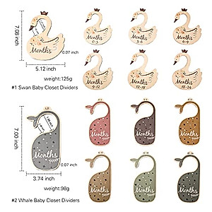 Wooden Baby Closet Dividers, 7x Closet Dividers for Baby Clothes, Swan Baby Clothing Size Age Dividers from Newborn to 24 Months - Floral Baby Clothes Dividers For Closet & Nursery Closet Organizer