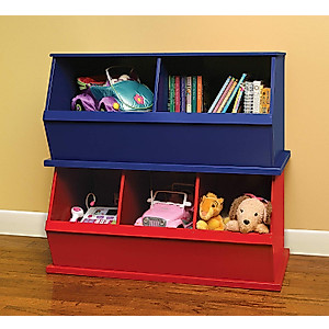 Stackable Wooden 2 Bin Open Storage Toy Organizing Cubby