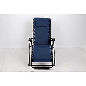 Guidesman LC-8014 Foldable Locking Weather Resistant Outdoor Steel Framed Zero Gravity Reclining Lounge Chair with Headrest Pillow, Blue