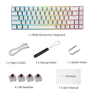 RK ROYAL KLUDGE RK68 (RK855) Bluetooth Wireless/Wired 65% Mechanical Keyboard, 68 Keys RGB Hot Swappable Blue Switch Gaming Keyboard with Software for Win/Mac