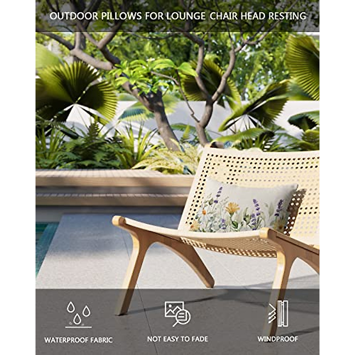 Recliner Head Pillow Ledge Loungers Chair Pillows with Insert Daisy Spring Plants Leaf Lavender Retro Linen Texture Summer Lumbar Pillow with Adjustable Strap Patio Cushion for Bench Couch, 2 PCS