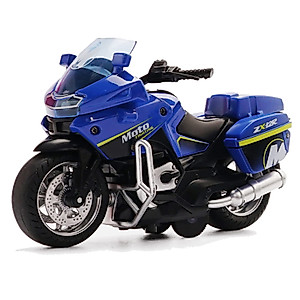 Gilumza Pull Back Motorcycle Toys, Tiny Gift with Music Lighting, Police Motorcycles Toy for Boys Kids Age 3 4 5 6 7 8 Year Old (Blue)