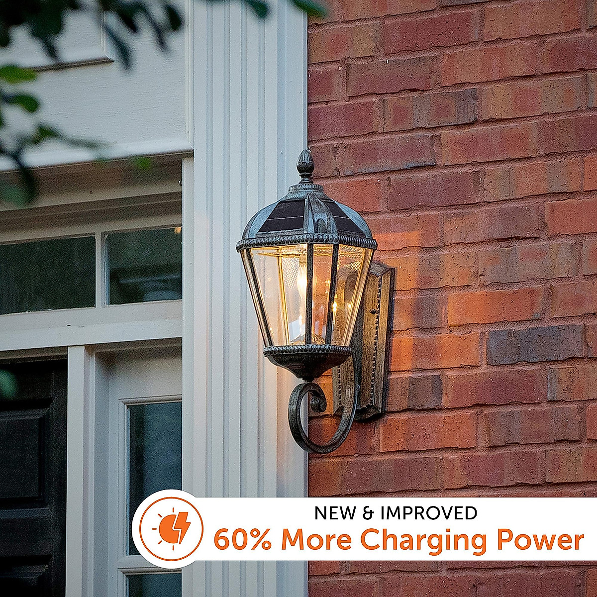 GAMA SONIC Solar Outdoor Wall Light, Royal Bulb Exterior Sconce Lamp, Weathered Bronze Finish Aluminum, Beveled Glass, Warm White LED with Omni-Direction Reflector, 98B310 (Upgraded Panel and Battery)