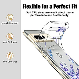 Cute Purple Flower Phone Case for Google Pixel 7 Pro Clear with Lavender Flora Design for Girls Woman, Soft TPU Protective Silicone Slim Case Cover for Google Pixel 7 Pro Lilac