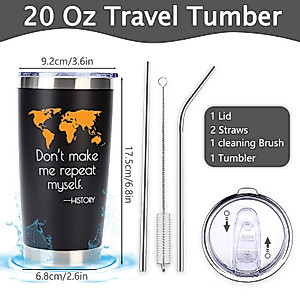 EchoMaven History Gifts for Men, History Teacher Gifts, Gifts for History Lovers, 20oz Don't Make Me Repeat Myself Stainless Steel Travel Tumbler, Christmas Birthday Gifts for History Teacher, Black