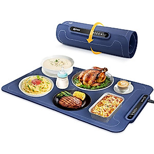 Extra-Large Electric Warming Tray - 3 Temp Levels Food Warmer, Foldable Silicone Heating Tray with Child Safety Lock, Auto-Shutoff, Full Surface Heating Food Warming Mat for Gatherings, Parties
