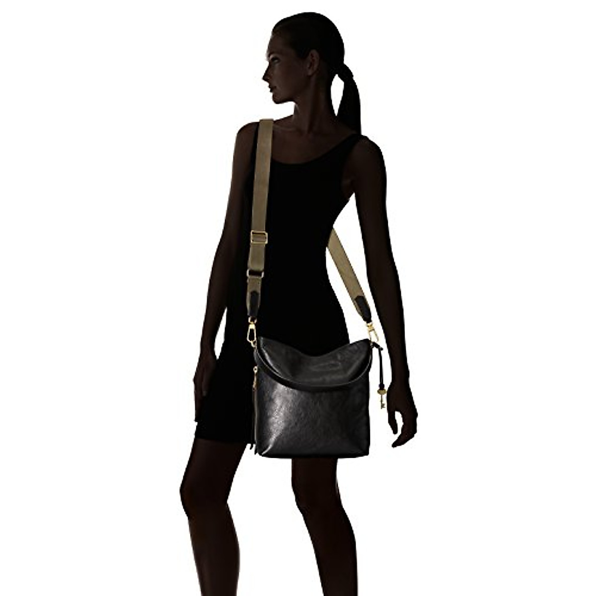 Fossil Women's Maya Leather Small Hobo Purse Handbag, Black (Model: ZB6979001)