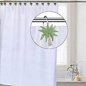 VEGA U Palm Tree Decorative Shower Curtain Hooks for Bathroom, Summer Tropic Themed Resin Bath Decor Rings, Set of 12 (Green)