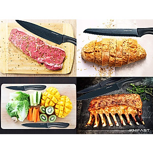 KNIFAST Knife Set Stainless Steel 18 Pieces with Block Dishwasher Safe, Kitchen Knives Set Chef Knife Set with Knife Sharpener, 6 Steak Knives with Peeler Scissors Cheese Pizza Knife and Acrylic Stand