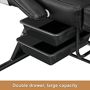 OmySalon Massage Salon Tattoo Chair Esthetician Bed with Beauty Basket, Professional Tattoo Table Salon Spa Equipment for Facial Spa Beauty Eyelash Extensions Barber Waxing Microblading,Black
