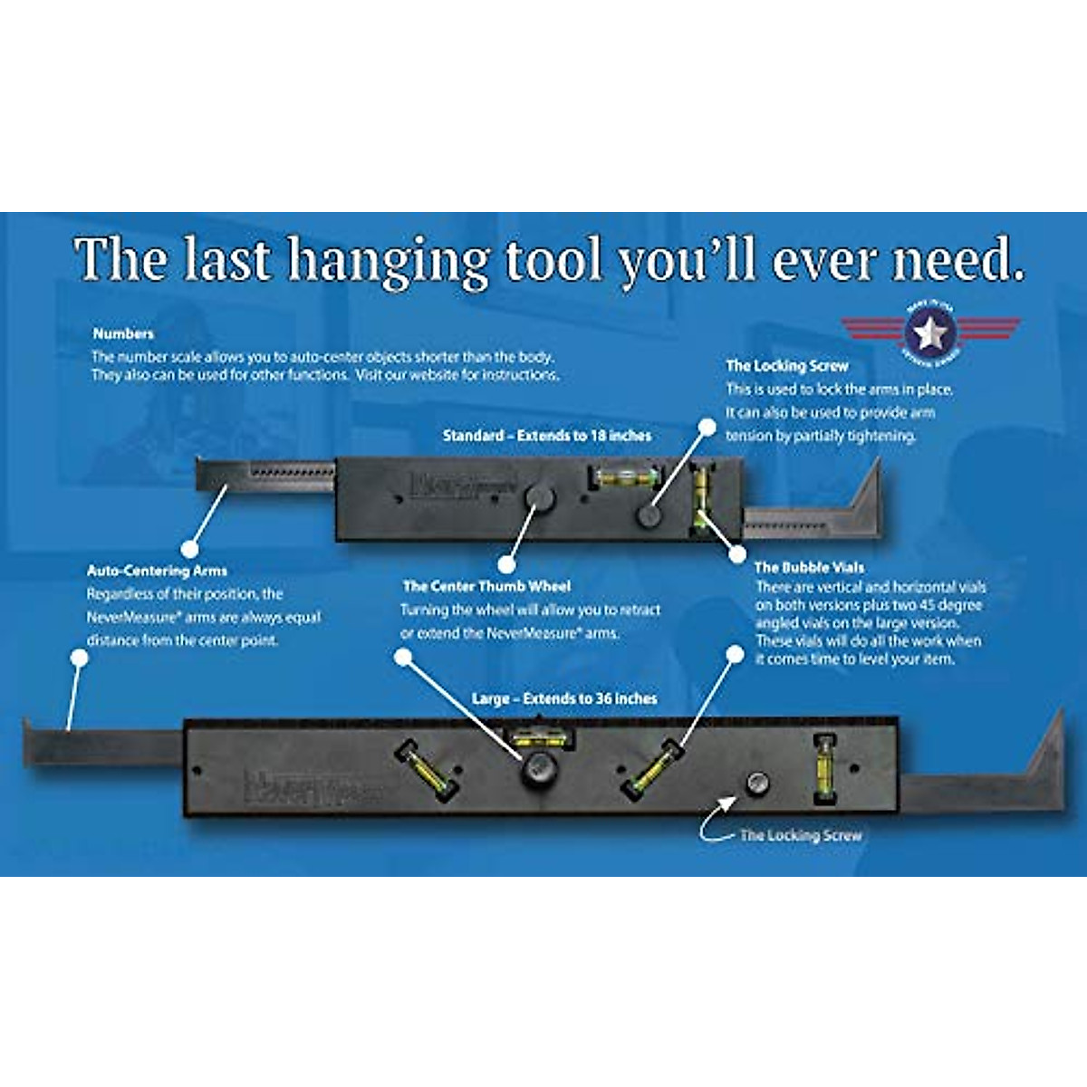 Picture Hanging Tool - The Hanging and Leveling Tool so You get it Perfect The First time. (2-Size Bundle Pack) – Use Never Measure Picture Hanging Kit to Easily Hang Pictures, Collages, and Frames!