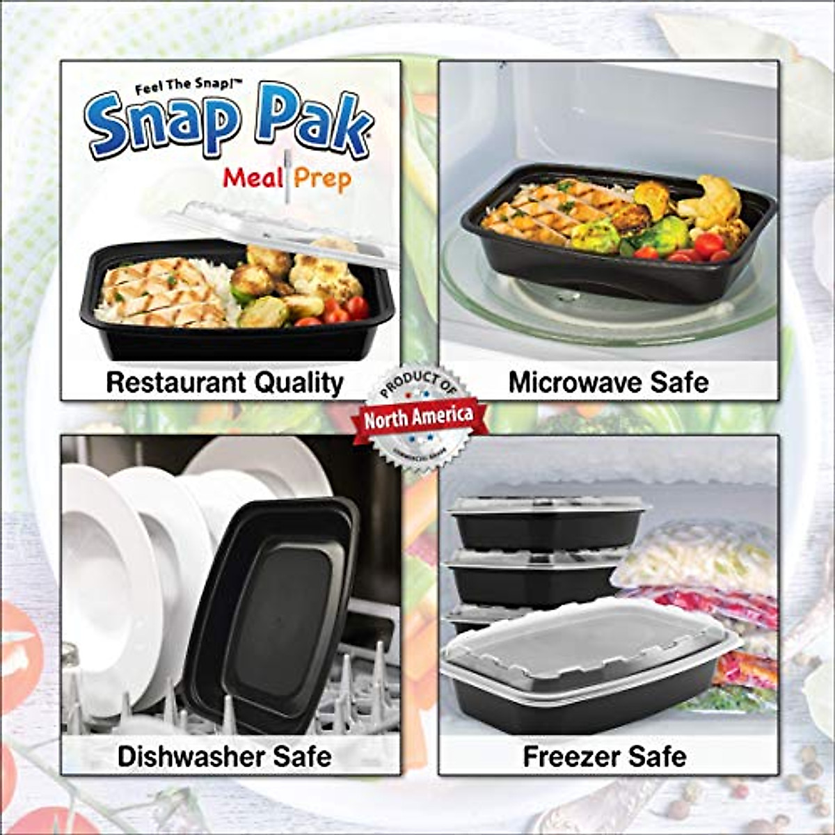 Snap Pak 12010 Storage Containers 28 oz. Clear Lid/Black Base BPA Free, Microwave, Freezer & Dishwasher Safe Air Tight Seal, Very Durable Keeps Food F