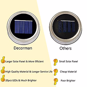 Decorman Solar Mason Jar Lid Lights, 6 Pack 20 LED Waterproof String Fairy Star Firefly Jar Lids Lights for Patio Garden Yard Lawn Party Wedding Christmas Decoration(Jars & Hangers Not Included)