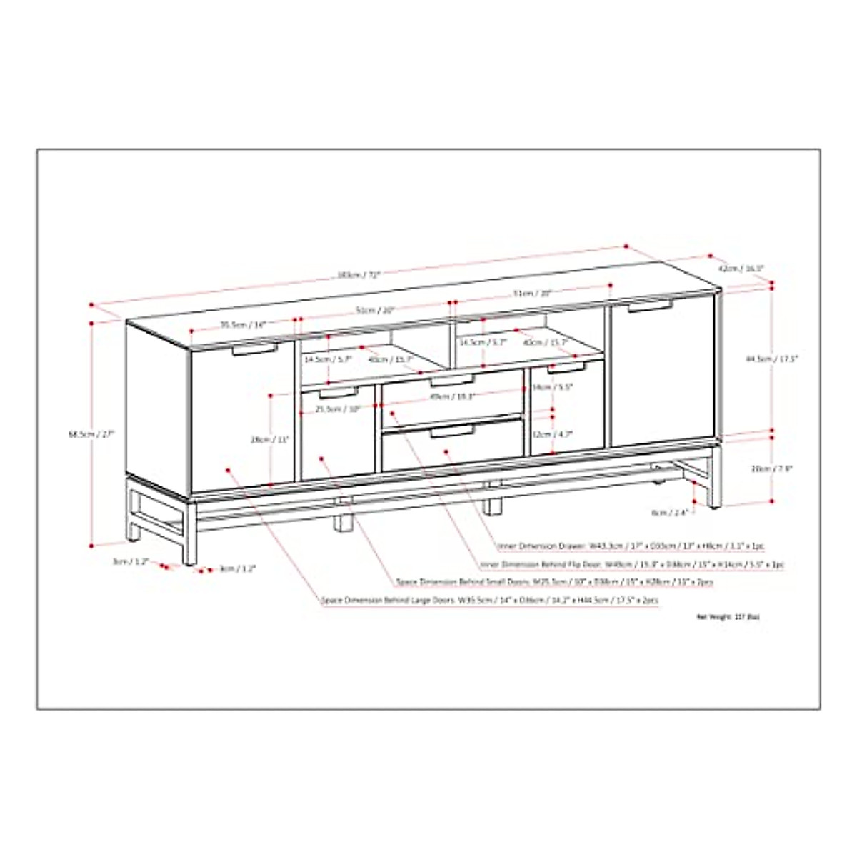 SIMPLIHOME Banting SOLID HARDWOOD 72 Inch Wide Industrial TV Media Stand in Walnut Brown for TVs up to 80 Inch, For the Living Room and Entertainment Center