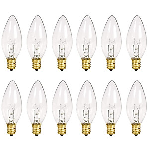 12 Pack Clear Torpedo Tip Replacement Bulbs, Replacement Light Bulbs for Electric Candle Lamps, Window Candles, Chandeliers- Clear Incandescent E12 Candelabra Base Light Bulbs- 120V 7 Watts Bulbs