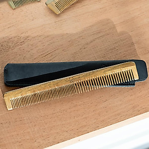 ZEUS Sandalwood Beard & Mustache Comb with Leather Case, Long Handmade Saw-Cut & Anti-Static Hair Comb (L31)