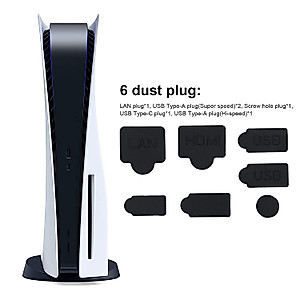 7PCS LAN HDMI Type-C USB Dock Dust Plug Silicone Dust Proof Cover Dust Stopper Dustproof Case Kits for PS5 Game Console