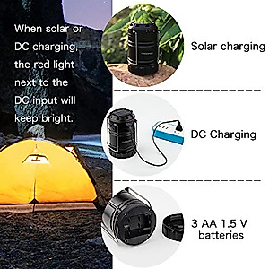 TANSOREN 4 Pack Solar USB Rechargeable 3 AA Power Brightest COB LED Camping Lantern with Magnetic Base, Charging for Android, Waterproof Collapsible Emergency LED Light
