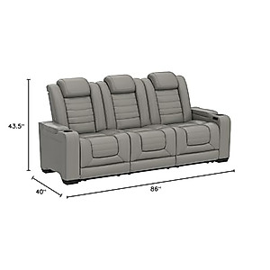 Signature Design by Ashley Backtrack Contemporary Tufted Leather Power Reclining Sofa with Adjustable Headrest, Light Gray