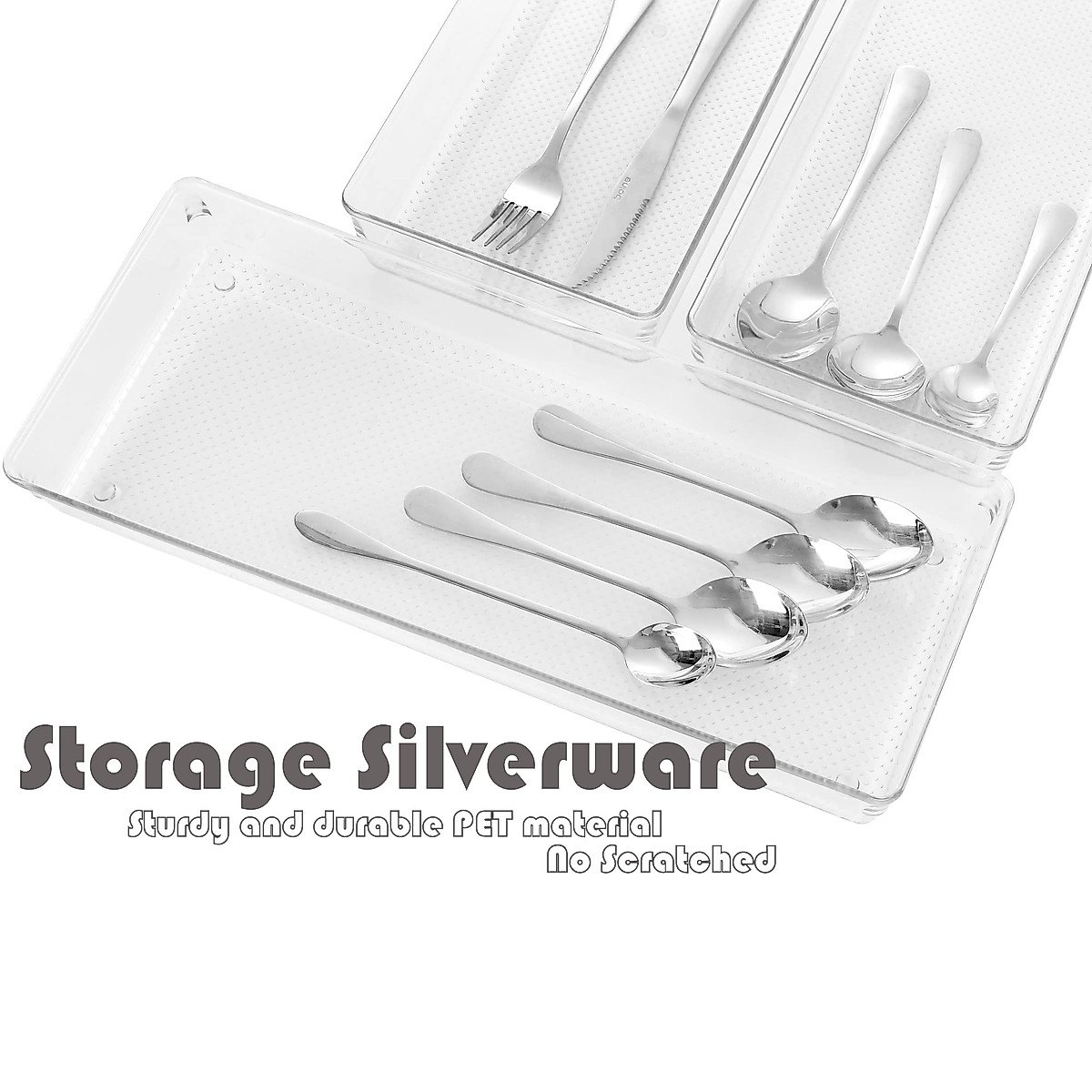 ihomecooker 3 Pack Clear Plastic Drawer Organizer Tray Cutlery Utensil Makeups Drawer Organizers 15" X 6"