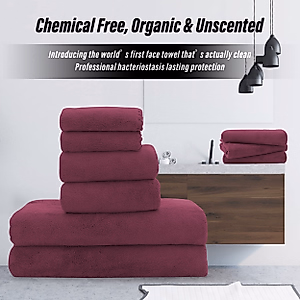 MOONQUEEN Ultra Soft Microfiber Coral Velvet Towel Set - Quick Drying, 2 Bath Towels, 2 Hand Towels, 2 Washcloths - Burgundy, 6 Pcs