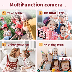 Gqez Upgrade Kids Selfie Camera,Kids Camera for 3-9 Years Old Girls,Children’s Digital Dual Camera Portable Toys for 3 4 5 6 7 8 9 Year Old Girls and Boys Christmas Birthday Gifts with 32GB SD Card…