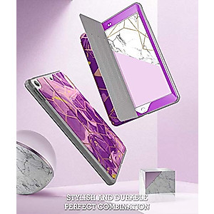 Popshine Marble Case Designed for iPad 10.2 9th Gen (2021)/8th Gen (2020) /7th Gen (2019), Full Body Premium 360 Degree Protective Folio Cover with Built-in Screen Protector, Liquid Marble Purple