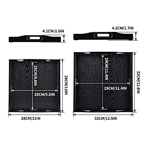 MDLUU Set of 2 Plastic Serving Tray, Ottoman Tray with Cutout Handles, Square Butler Tray for Breakfast in Bed, Coffee Table Decor, Party (Small & Large)