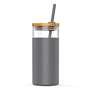 Aster Home Collection 20oz Glass Tumbler with Straw (Charcoal Grey)