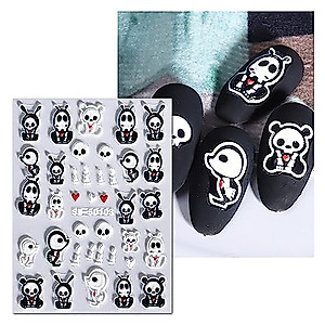 JMEOWIO 3D Embossed Halloween Nail Art Stickers Decals Self-Adhesive Pegatinas Uñas Pink 5D Skull Flame Bat Nail Supplies Nail Art Design Decoration Accessories 4 Sheets