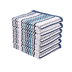 CRAFTSWORTH Kitchen Towels, 15 x 26 Inches, Pack of 6, 400 GSM, 100% Ring Spun Cotton, Stripe Navy Dish Towels Super Soft and Absorbent, Tea Towels and Bar Towels