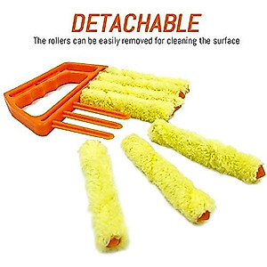 Blue Handheld Mini Blinds Cleaner Shutters, Curtain Brush Dust Remover Orange with 7 Removable Microfiber Sleeves, Air Conditioning Home Gadgets, Car Vents, Fan Shutters (Blue, with 7 Blades)