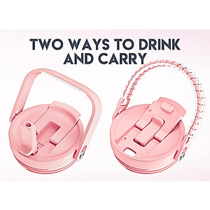 Meoky 40 oz Tumbler with Handle and Straw, Insulated Water Bottle, Stainless Steel Travel Mug, Keeps Cold for 34 Hours, 100% Leak Proof, Fits in Car Cup Holder (Blush)